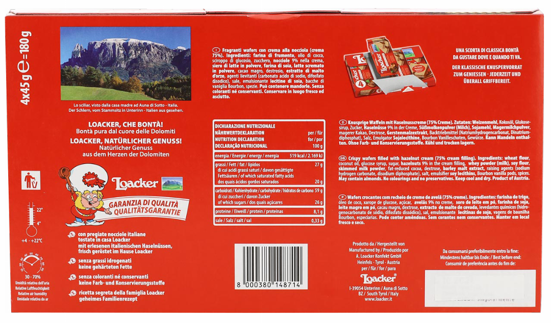 Classic Napolitaner Loacker - Waffeln, Schokolade und Snacks 180g ...